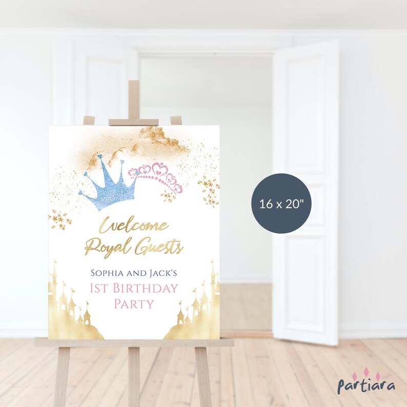 Princess Birthday Welcome Sign Printable, Fairytale Castle Crown Tiara ...