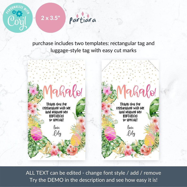 Mahalo Hawaiian Thank You Tag Ladies Tropical Luau Party - Etsy