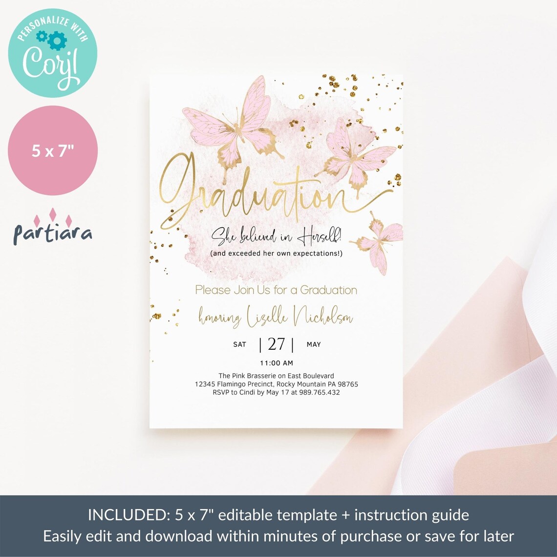 Blush Pink Graduation Party Invitation Printable Ladies - Etsy