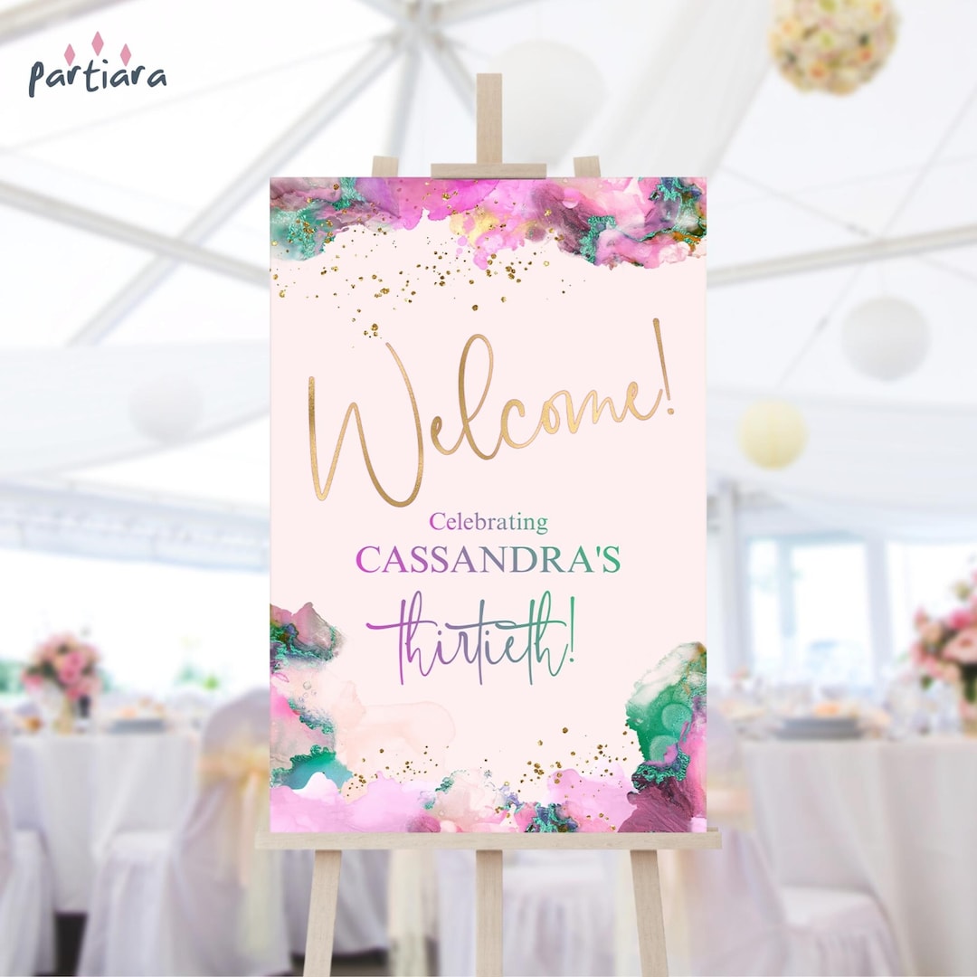 Emerald Pink Welcome Sign Printable, Ladies Birthday Dinner Party ...