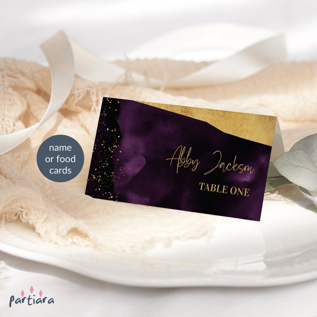 Purple Place Cards, Royal Purple Name Card Printable, Birthday Dinner ...
