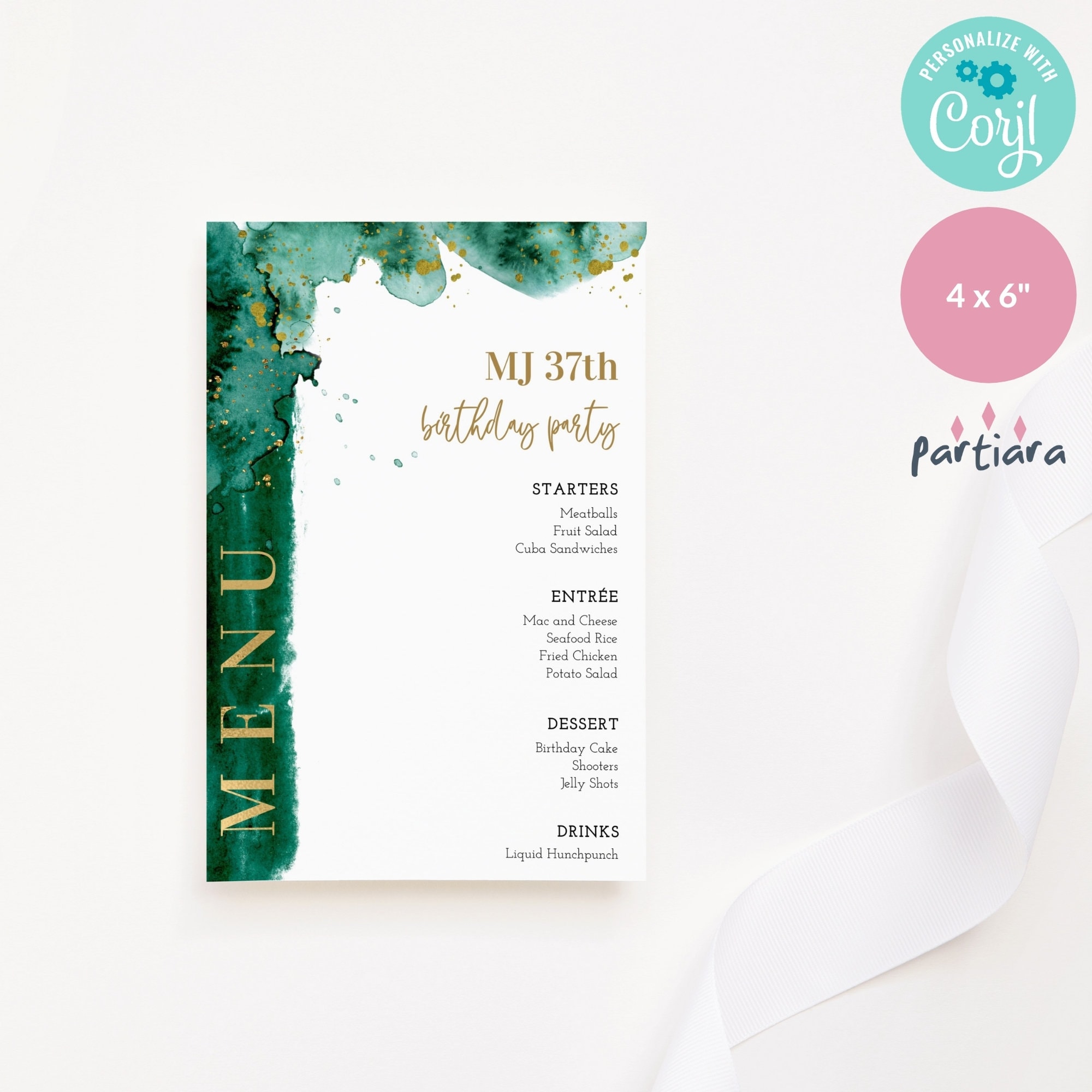 Emerald Green Menu Card Editable Template Ladies Teens Girls - Etsy