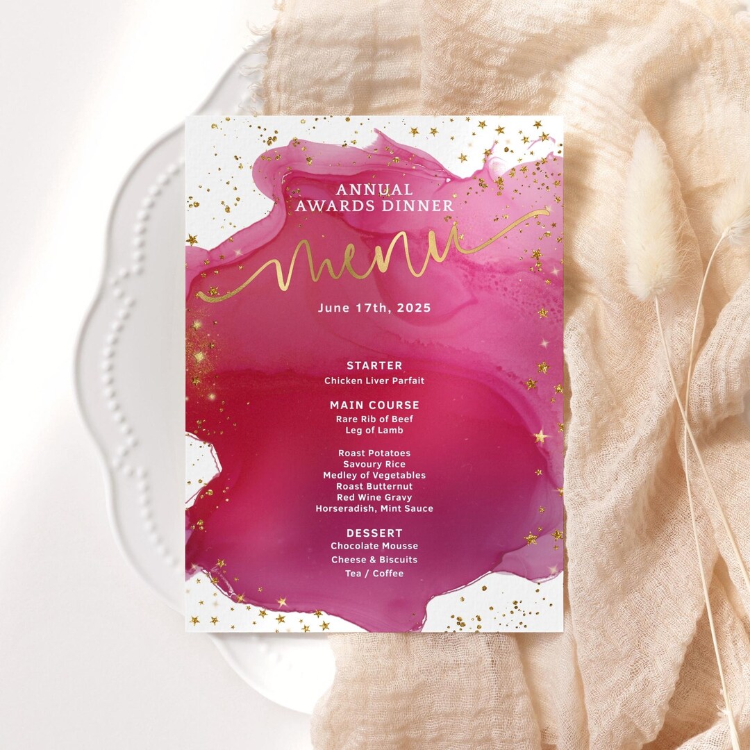 Ruby Red Menu Card Template, Award Dinner Party Table Menus Printable ...
