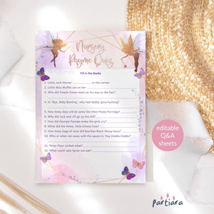 Fairy Baby Shower Game Nursery Rhyme Quiz Template, Girls Butterfly ...