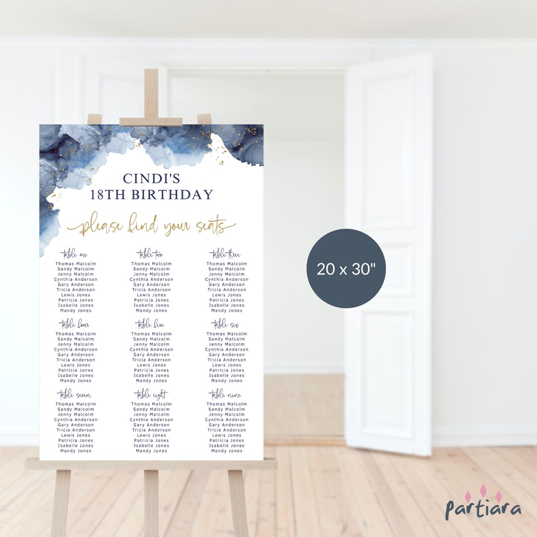 Navy Blue Seating Chart Birthday Party Printable, Boys First Communion ...