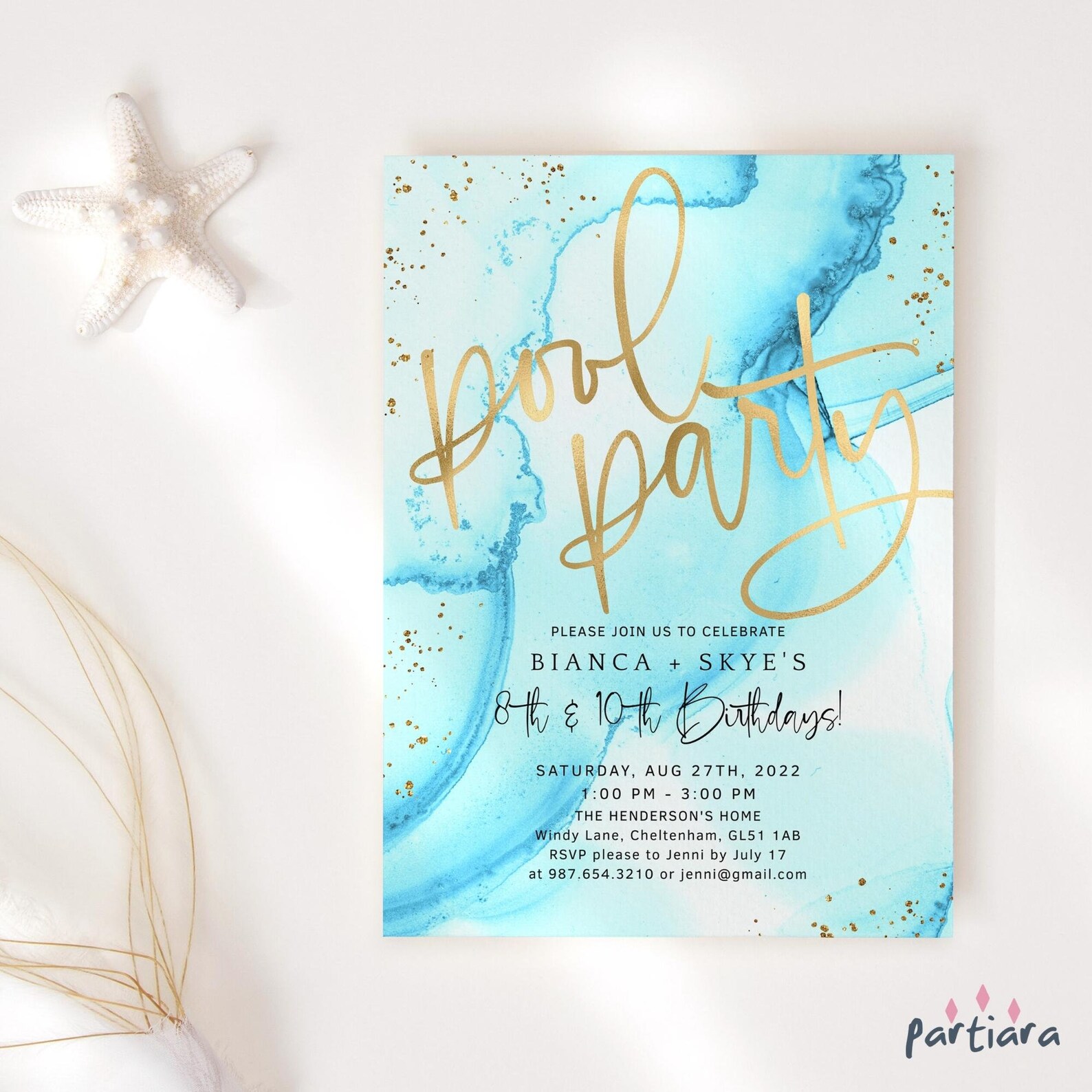 Sky Blue Pool Party Invitation Printable Birthday Swimming BBQ - Etsy UK