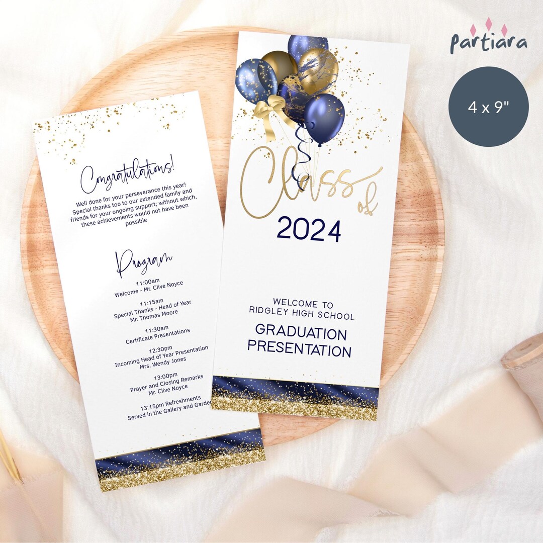 Graduation Event Program Template, Blue Grad Programs Printable ...