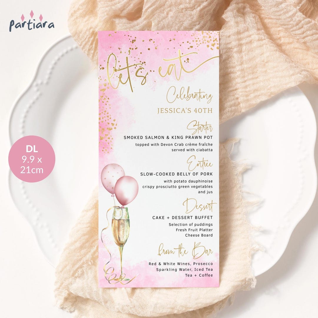 Editable Birthday Menu Template, Ladies 30th 40th 50th Brunch Party ...