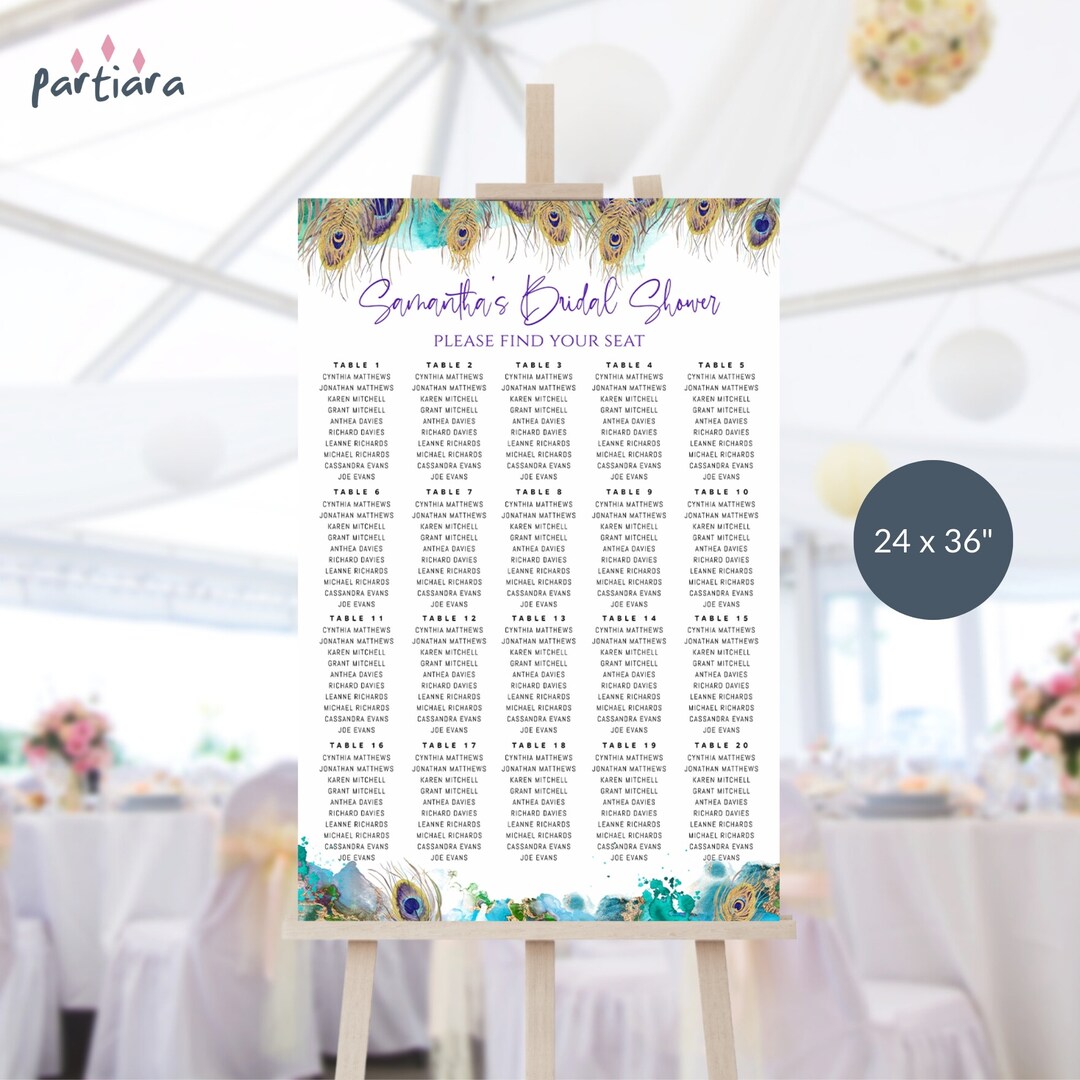 Peacock Seating Chart Template: Bridal Shower or Birthday Sign ...