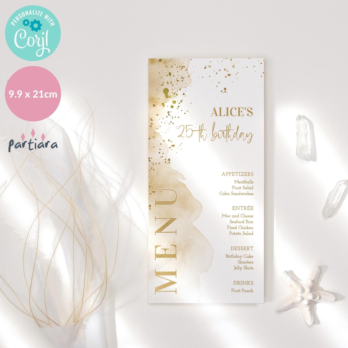 All White Gold Birthday Menu Cards Ladies Night Party Table - Etsy