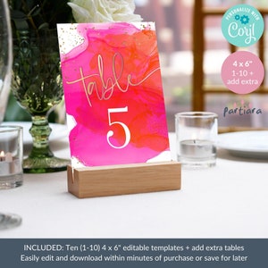 Pink Orange Table Number Cards Printable Birthday Party Decoration ...