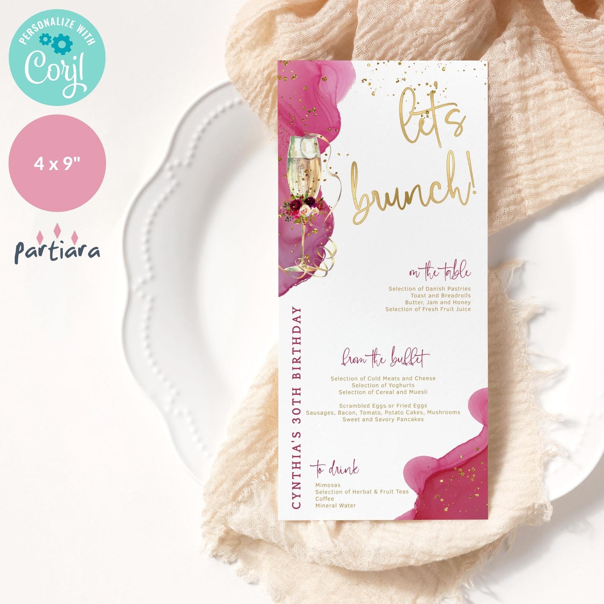 Ruby Red Gold Brunch Menu Printable Ladies Birthday Brunch - Etsy
