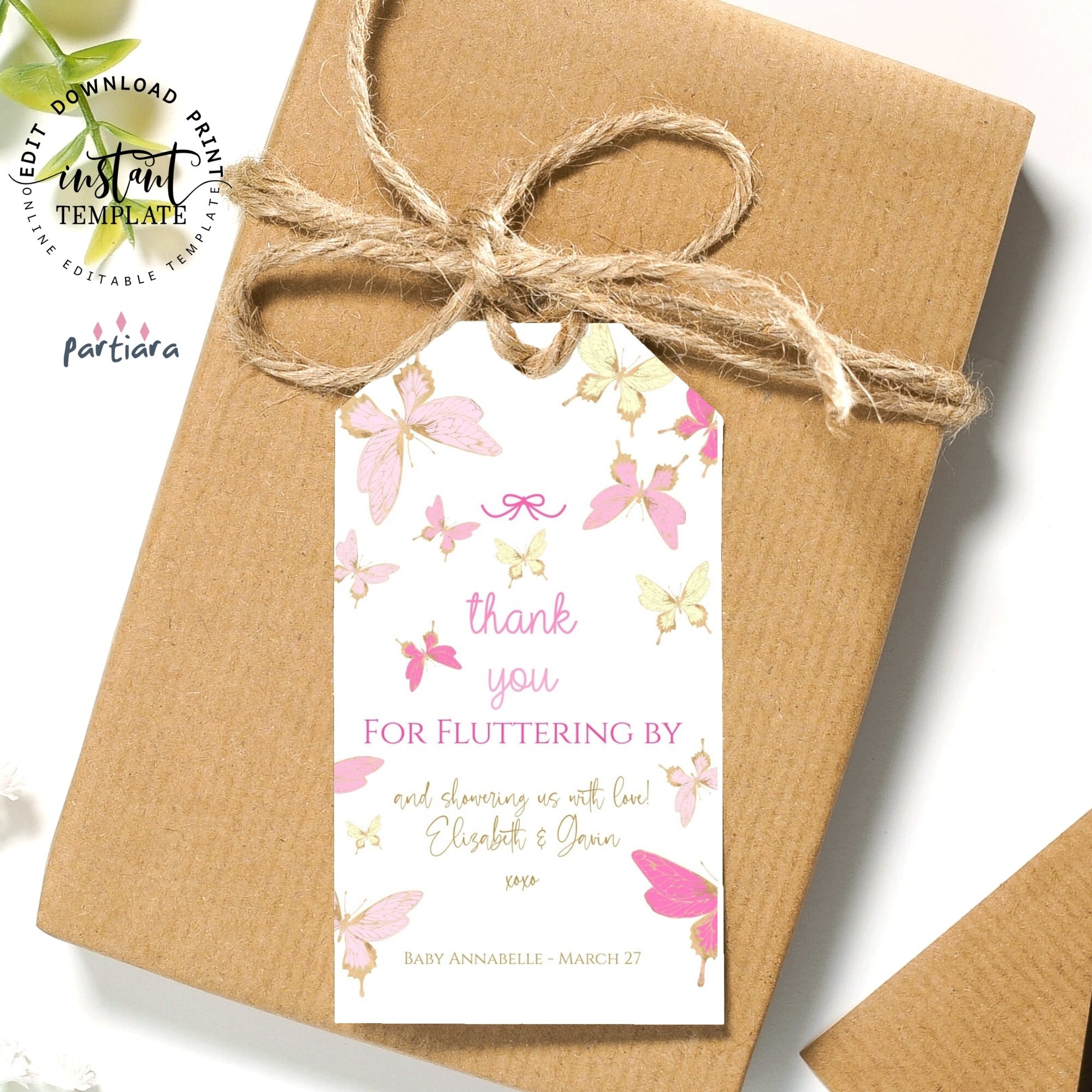 EDITABLE Pink Butterflies Favor Box Label Instant Download Thank You ...