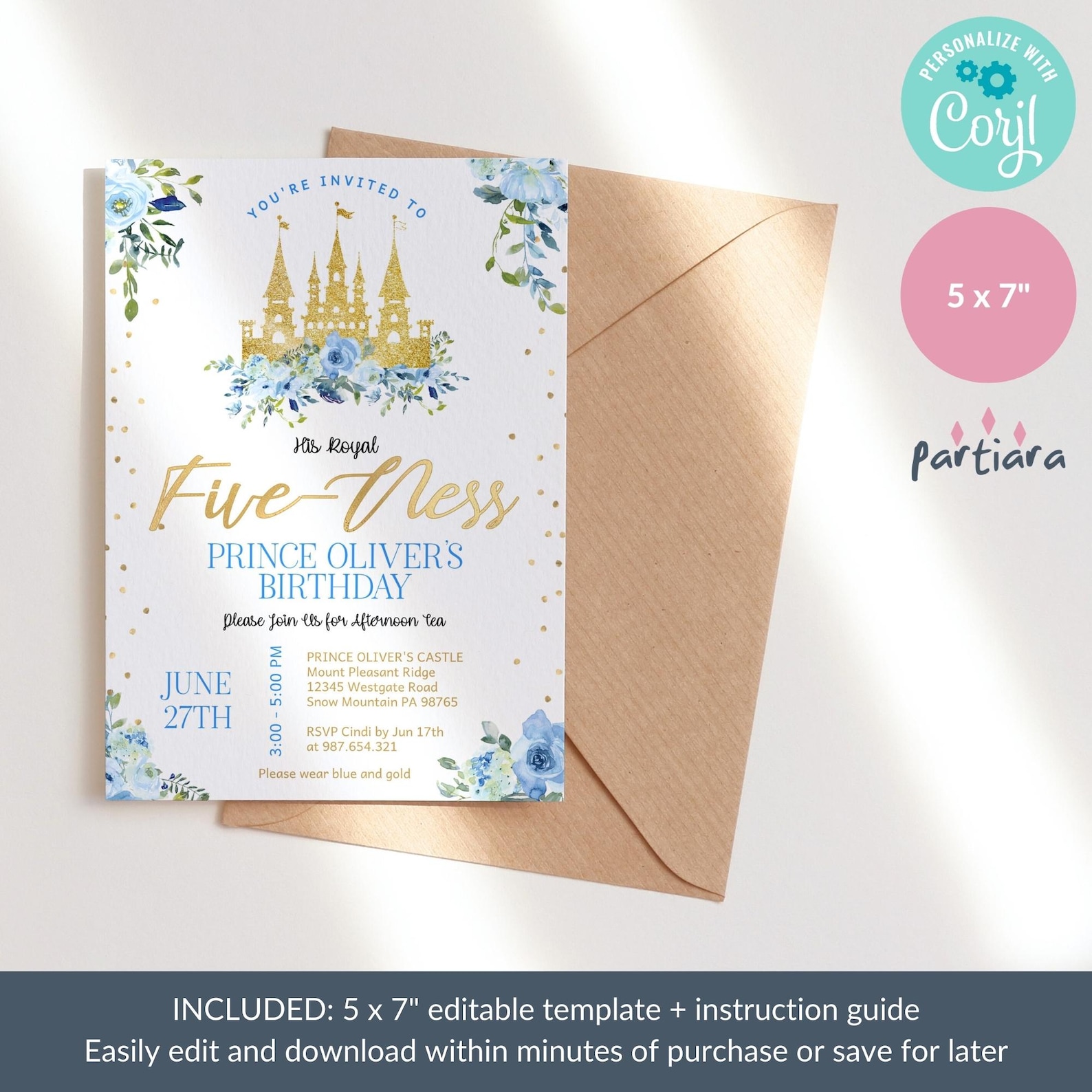 Her Royal Fiveness 5th Birthday Invitation Template: Princess Party ...