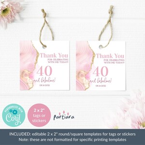Birthday Thank You Favor Tags, Pink Gift Tag Printable, Ladies 50th ...