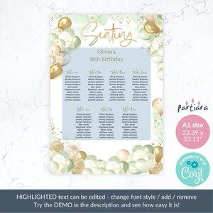 Birthday Seating Chart Printable, Teen Girls Party Tables Seating Sign ...