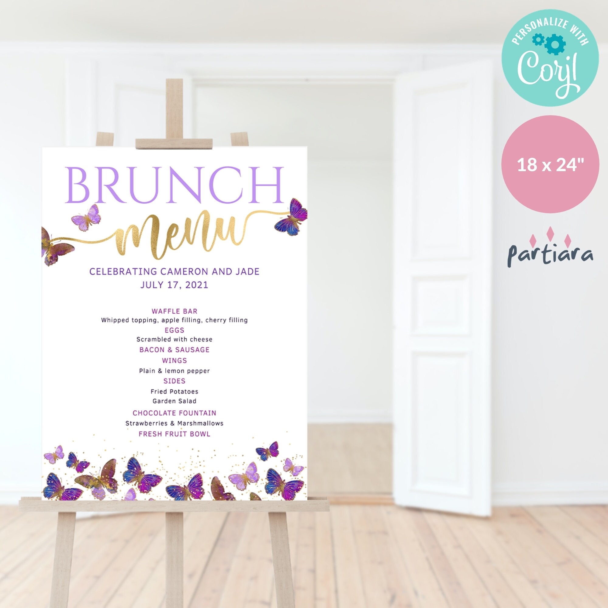 Editable Butterfly Baby Shower Brunch Menu Sign Birthday Party | Etsy