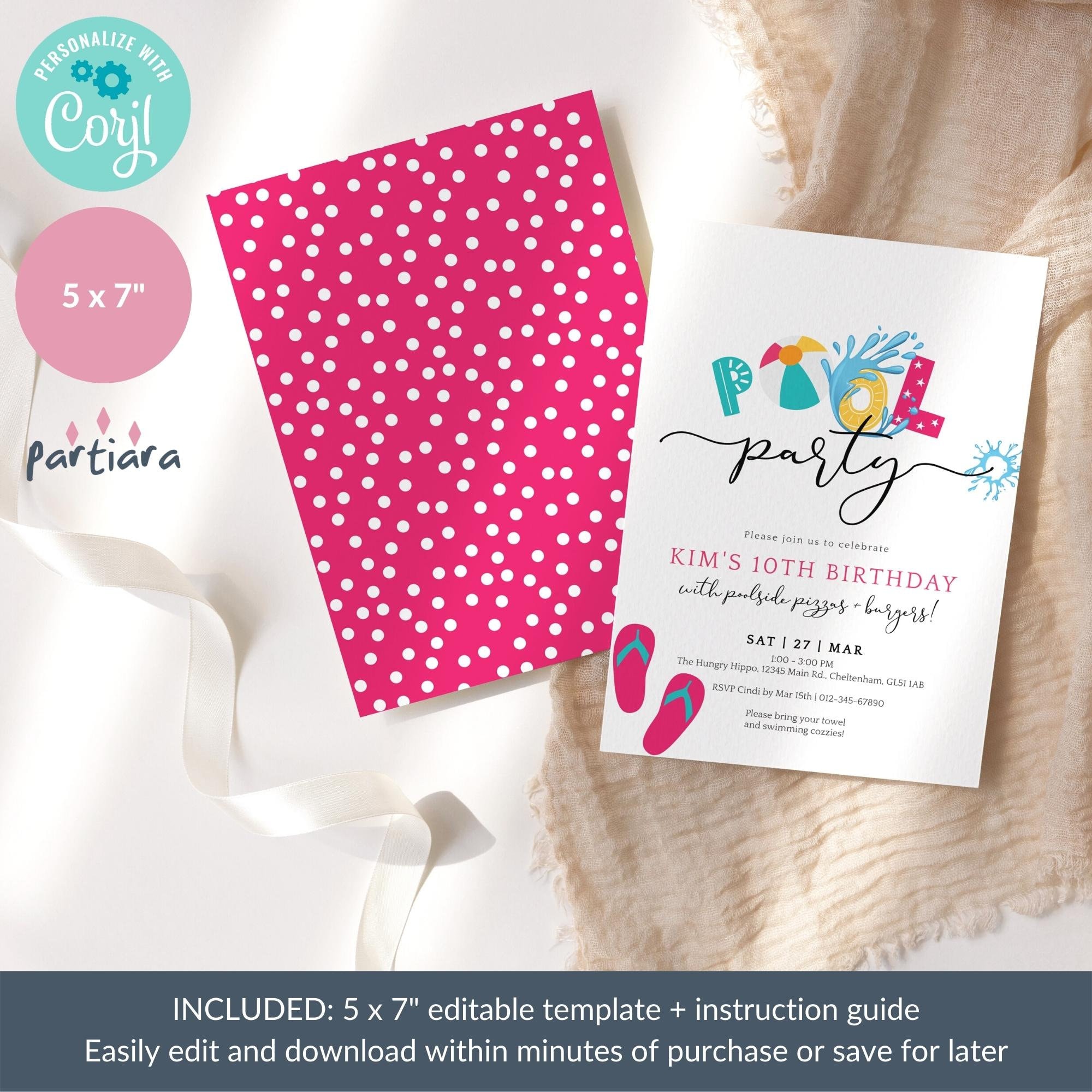 Girls Pool Party Invitation Birthday Swimming Invites - Etsy