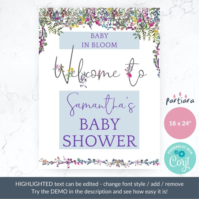 Editable Baby in Bloom Sign Baby Shower Welcome Poster - Etsy