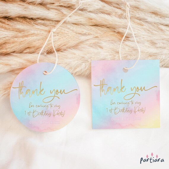 Pastel Rainbow Favor Gift Tags Printable Girl 1st Birthday - Etsy