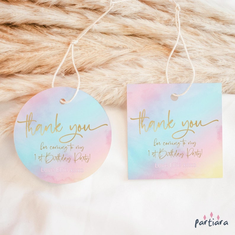 Pastel Rainbow Favor Gift Tags Printable Girl 1st Birthday - Etsy