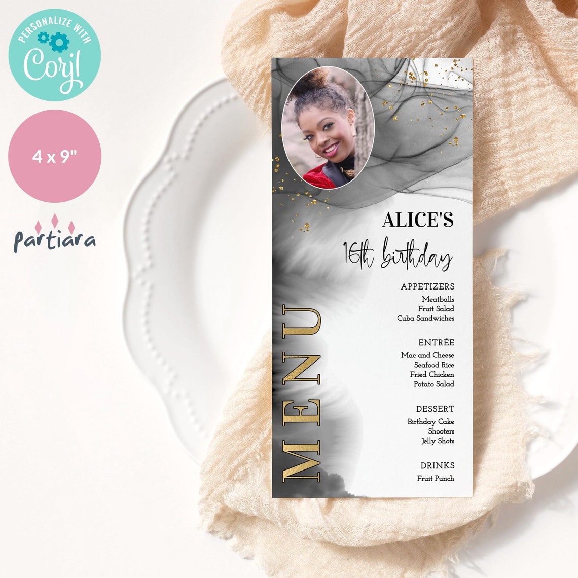 Editable Birthday Menu Template Black Gold Dinner Party Menus - Etsy