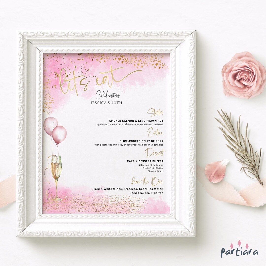 Candy Pink Menu Card Editable Template Ladies 8x10 Buffet Menus ...