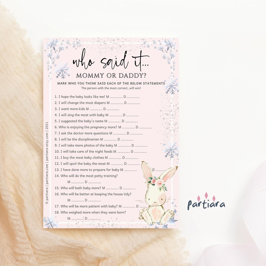 Who Said It Snow Bunny Game Card Printable, Girls Winter Baby Shower ...