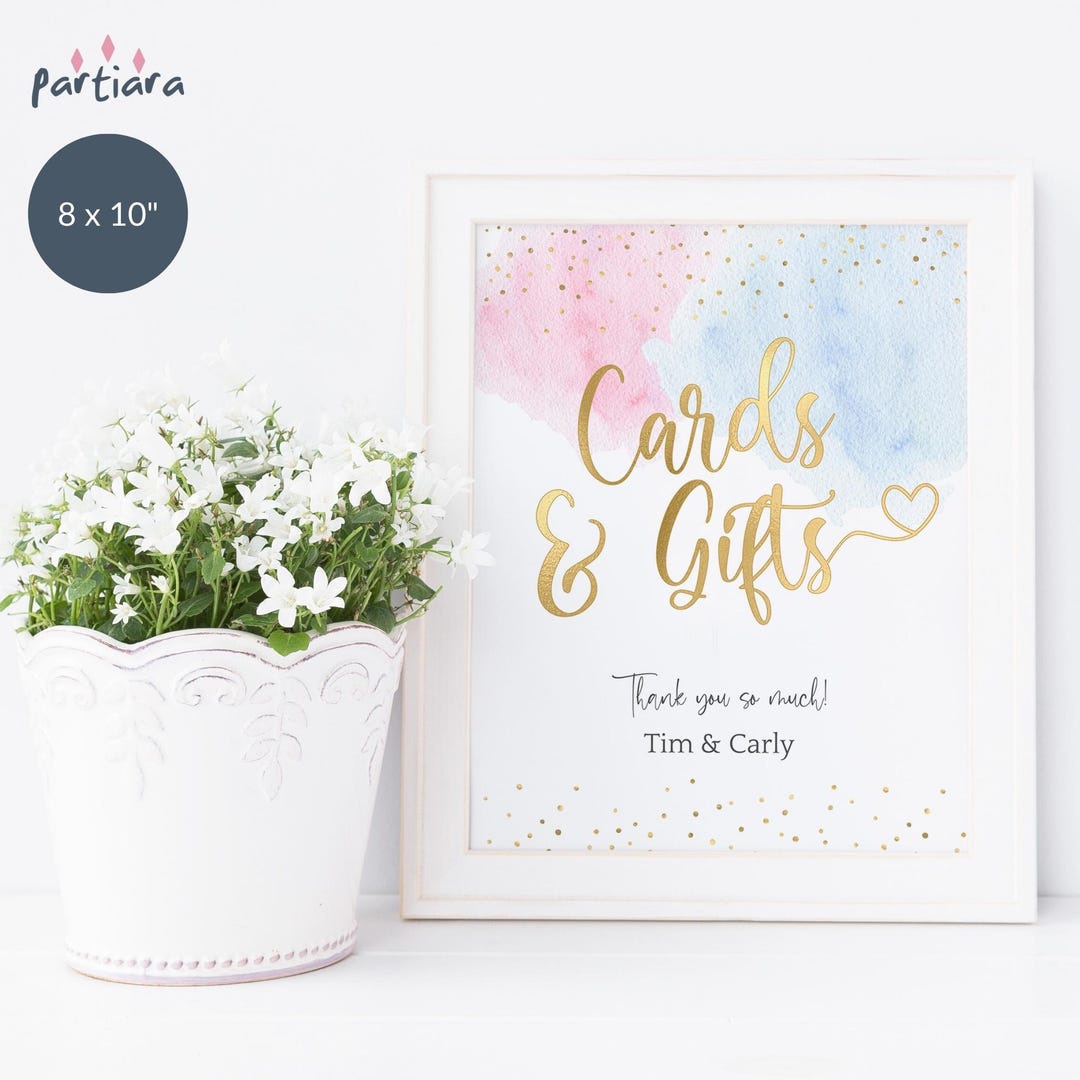 Baby Shower Gift Table Sign Template, Gender Reveal Party Cards and ...