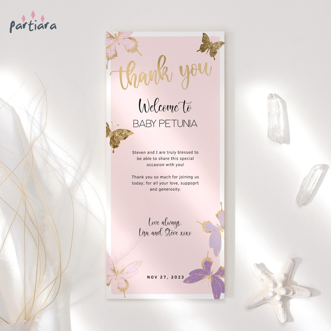 Butterfly Baby Shower Thank You Plate Decor Printable Girl Teens Ladies ...