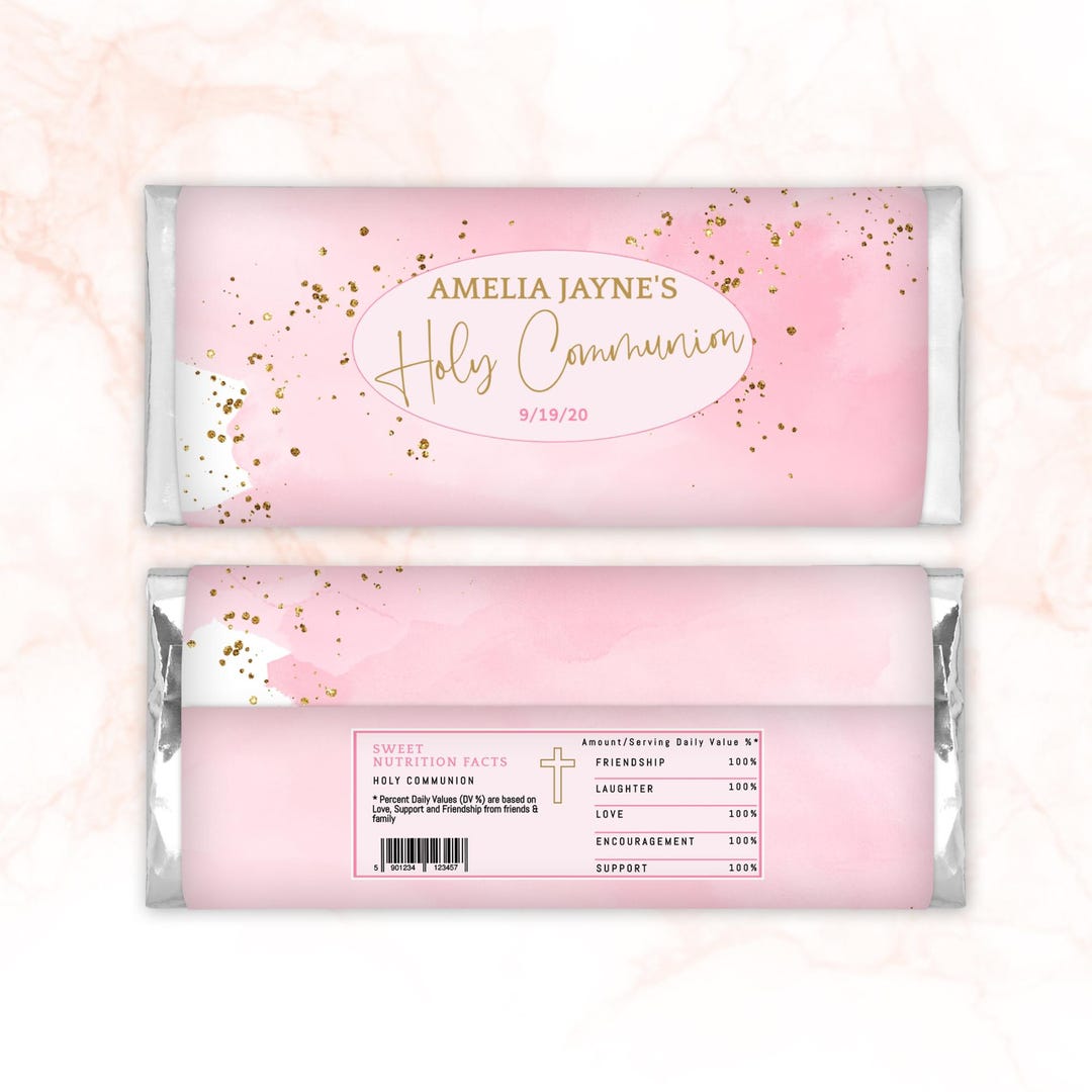 Pink Communion Candy Wrappers Printable, Girls First Holy Communion ...
