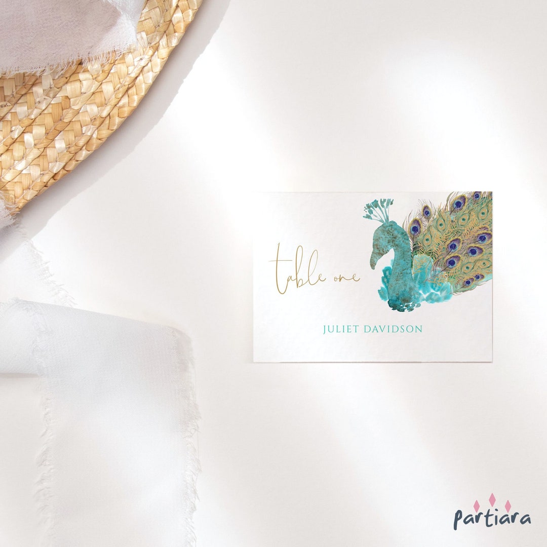 Peacock Seating Cards Printable Ladies Birthday Dinner Party Table Name ...