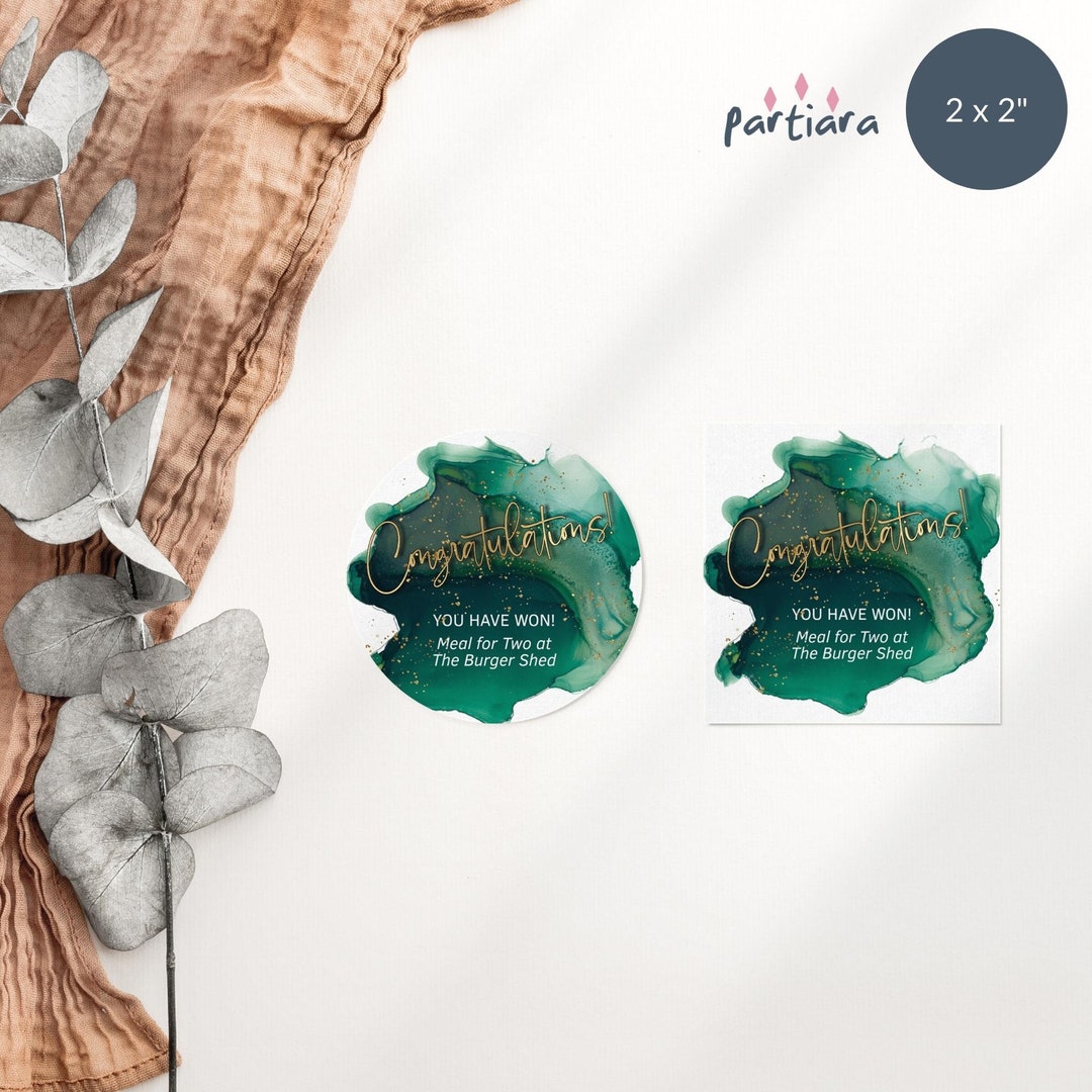 Emerald Green Raffle Tag Template, Dinner Party Events Prize Label ...