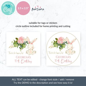 Bunny Favor Gift Tag Template, Girl Birthday Party Thank You Gifts ...