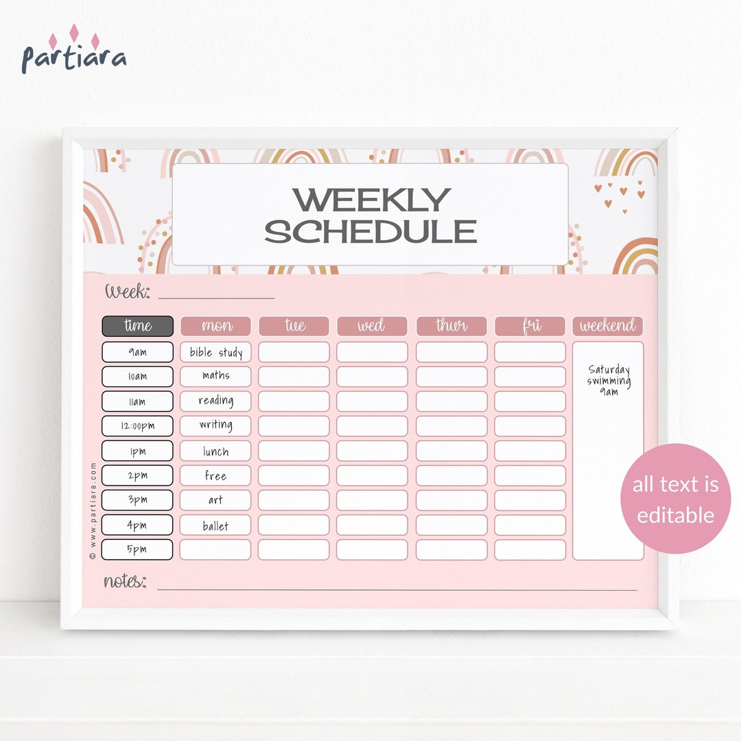 Editable Weekly Planner Kids, Girl Chores Schedule, Toddlers Daily Task ...