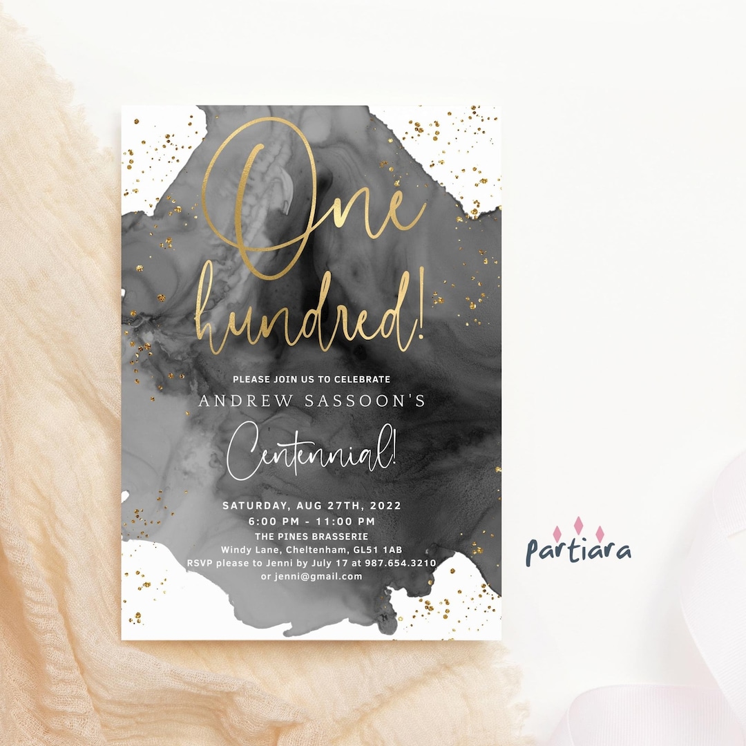Mens 100th Birthday Invitation Template, One Hundred Surprise Dinner ...