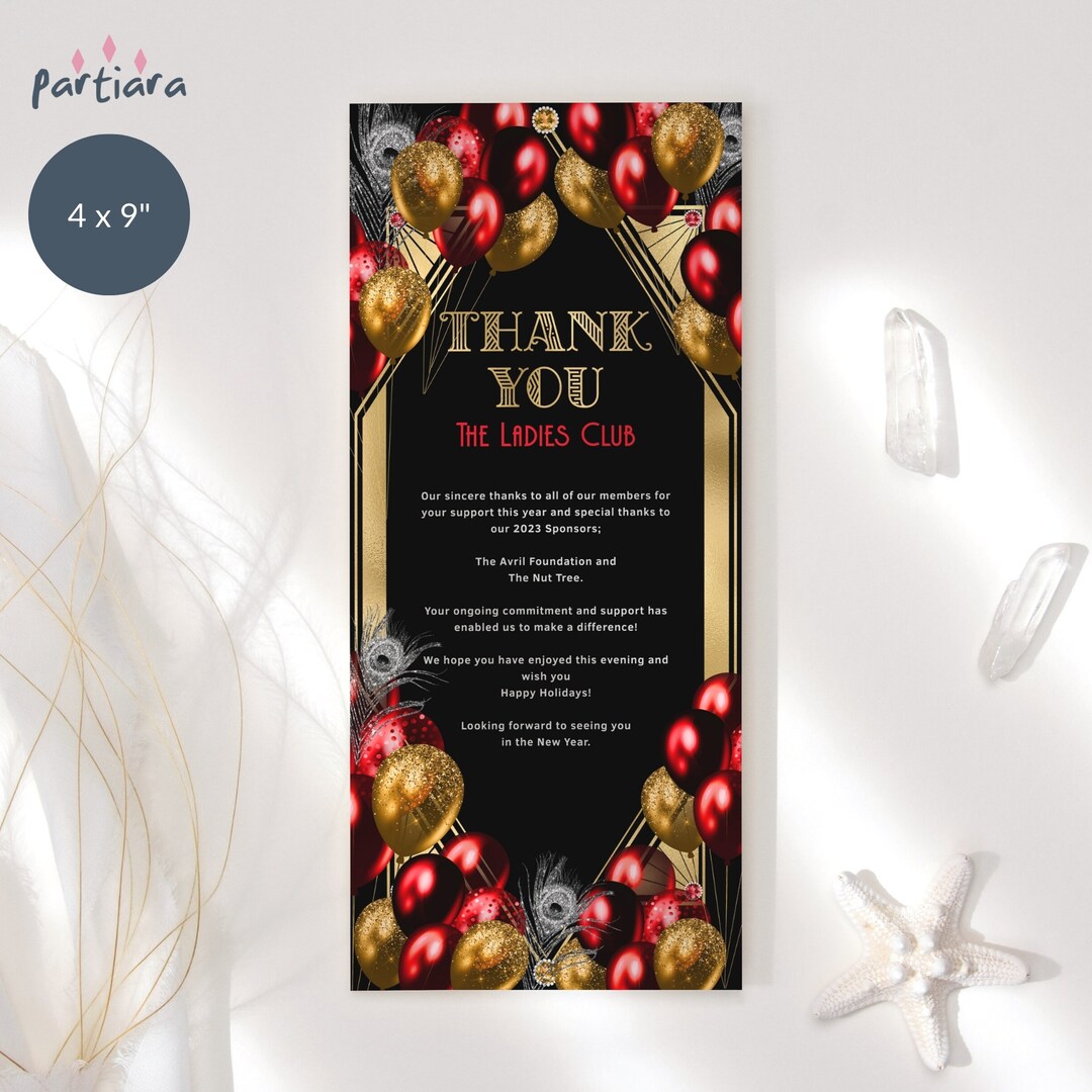 Birthday Thank You Place Card Printable, Ladies Dinner Party Events ...