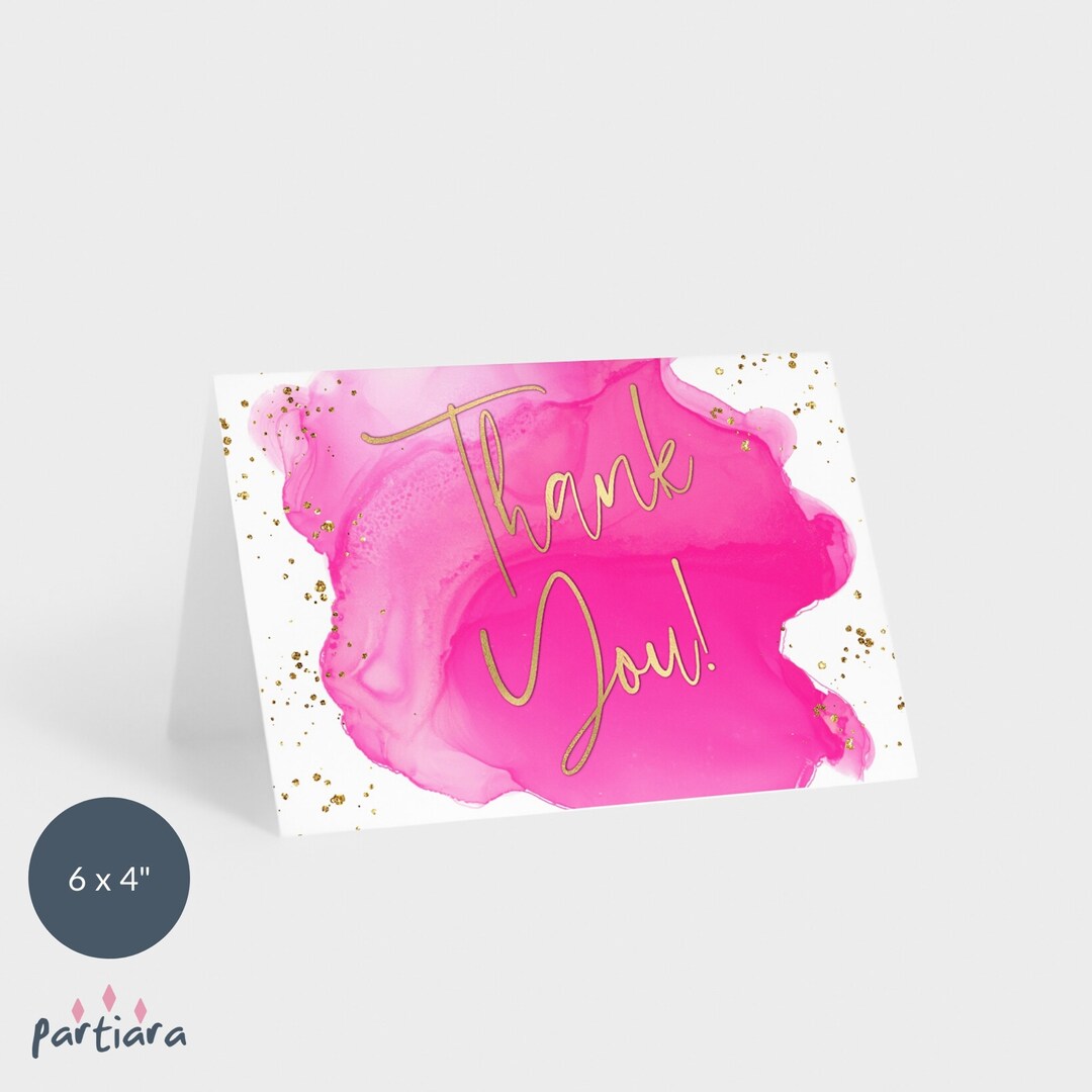 Hot Pink Thank You Card Template, Ladies Birthday Thankyou Notecards ...
