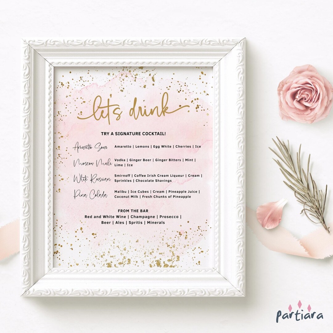 Editable Drinks Menu Sign, Pink Signature Drinks Menus Printable ...