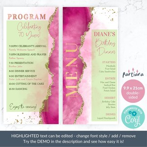 Pink Birthday Program Template, Ladies Menu Card With Programs ...