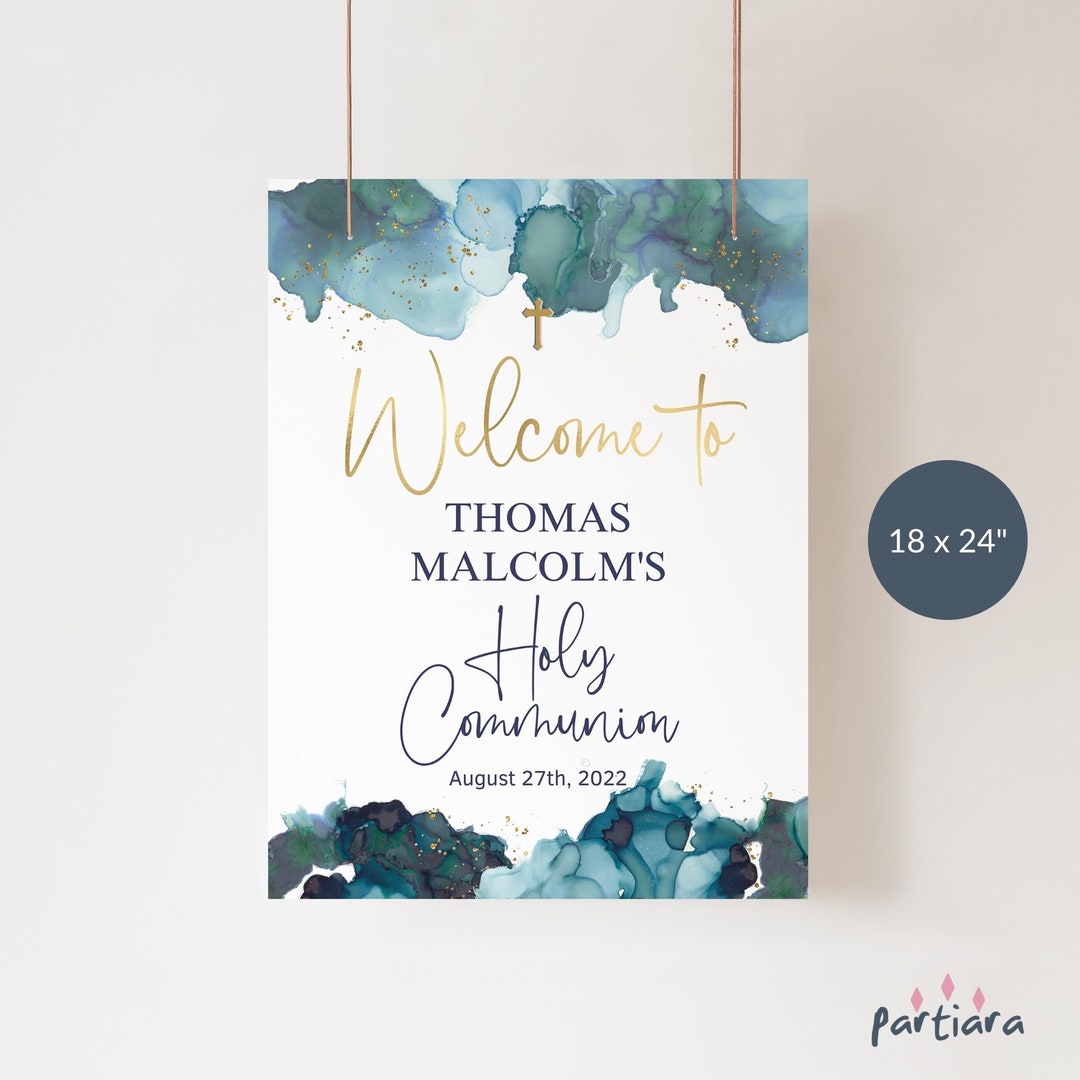 First Communion Sign Boy Printable Welcome Party Poster Decor, Teal ...