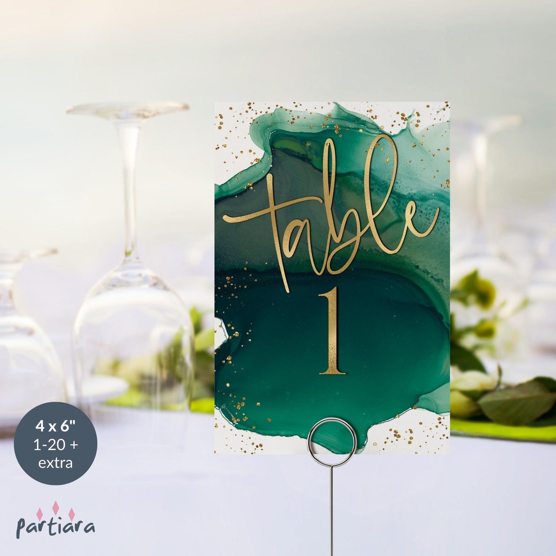 Green Birthday Table Numbers Printable, Emerald Dinner Party Table ...