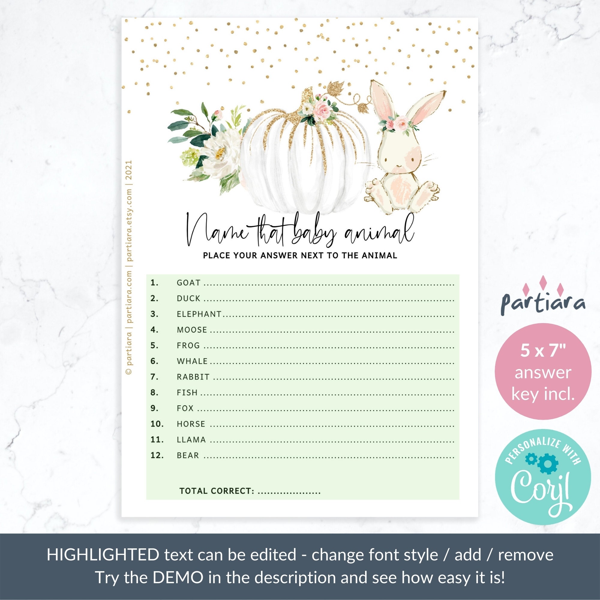 Bunny Baby Shower Game, Name That Baby Animal Notecard Printable for ...