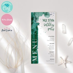 Emerald Green Menu, Silver White Dinner Party Menus Printable, Birthday ...