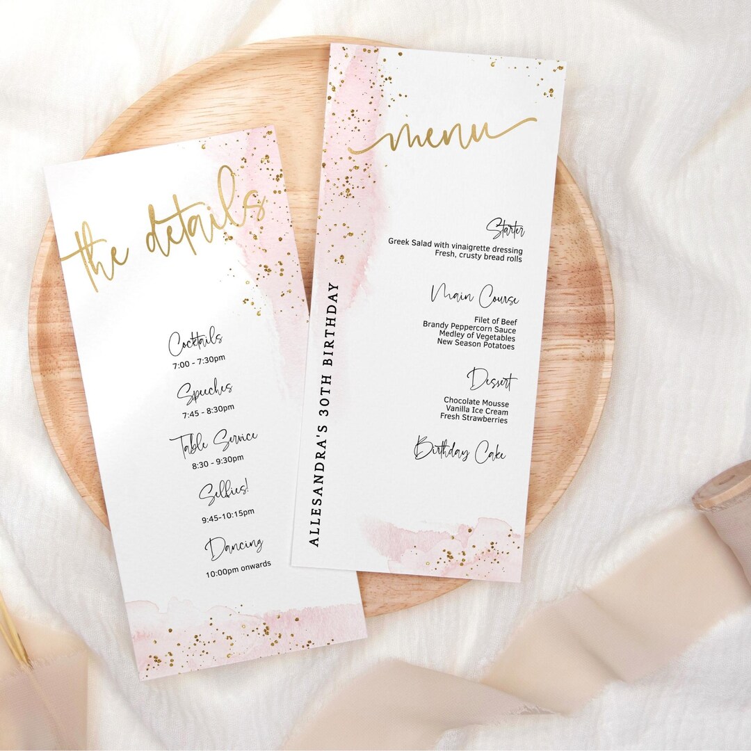 Pastel Pink Menu Program Card Template, Girls Birthday Dinner Menus ...