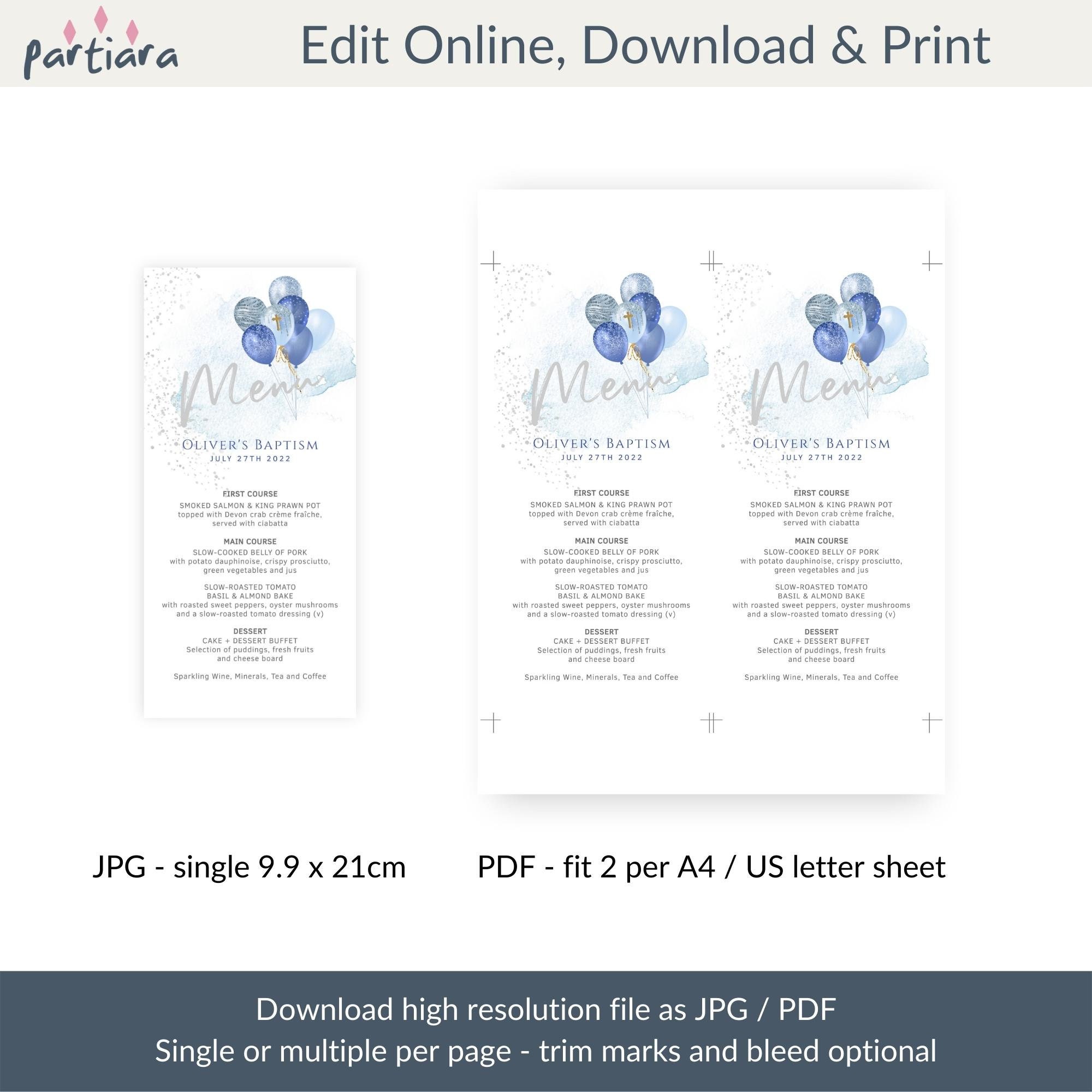 Boy Baptism Menu Card Template, Baby Christening Menus Printable, 1st ...