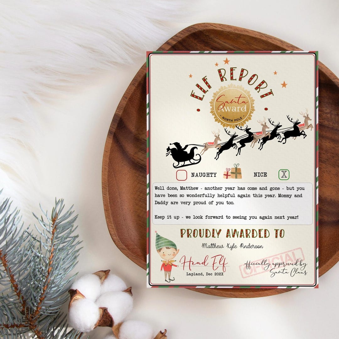 Elf Report Card, Elves Certificate, Goodbye Elf Santa Handover Reports ...