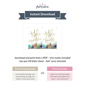 Peacock Feathers Table Number Card INSTANT DOWNLOAD, Bridal Shower ...