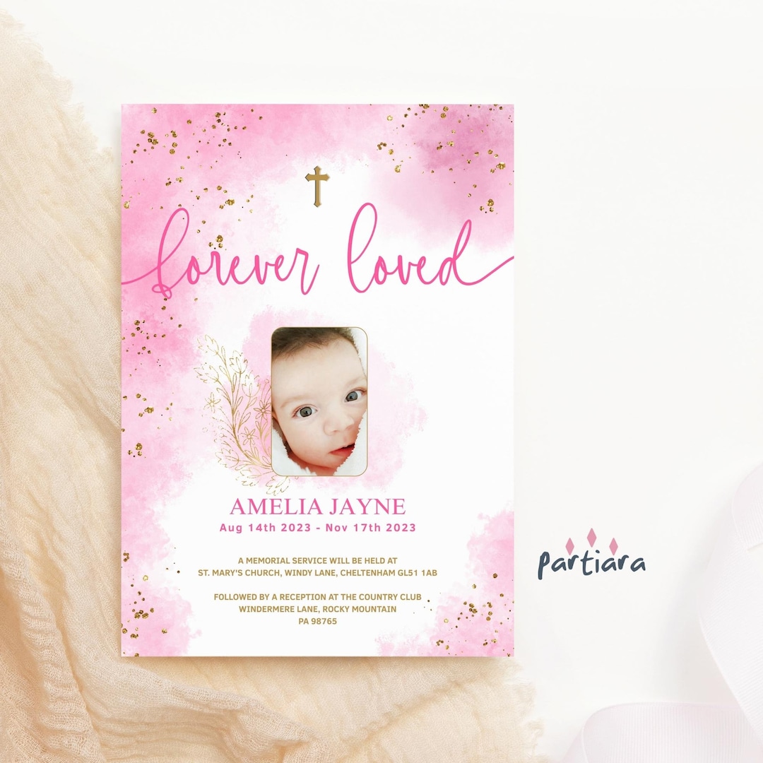 Baby Forever Loved Printable, Girls Memorial Photo Card Template ...