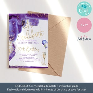 Purple Gold Birthday Invitation Ladies Let's Celebrate Printable Party ...